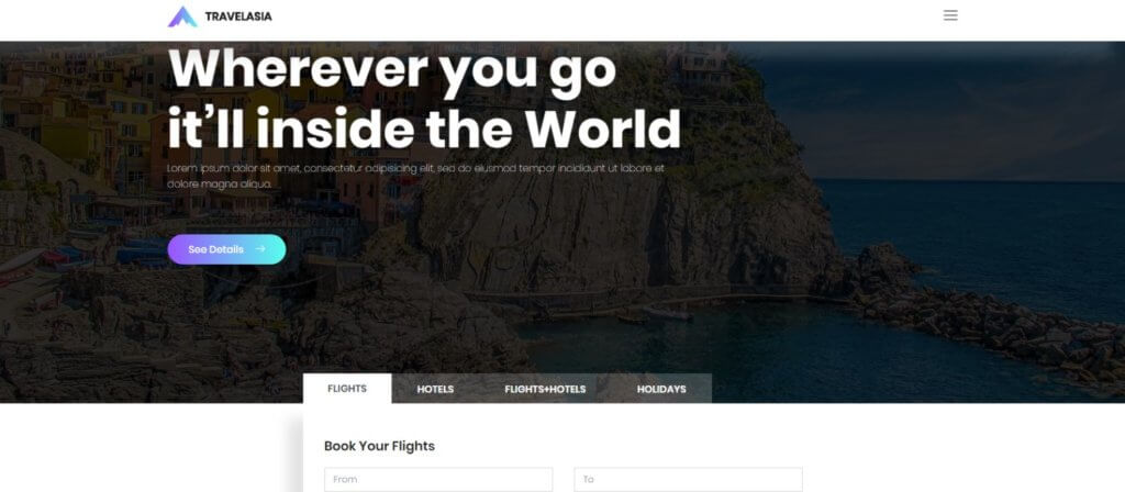 Download free hotels and flights travel Landing Pages (HTML, PSD)